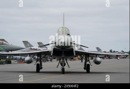 Jagel, Germany. 03rd June, 2024. A pilot and a technician prepare to ...