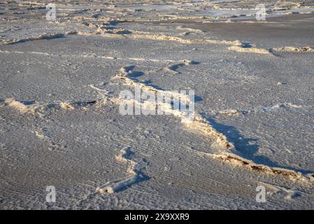 Salt on the surface of Lake Baskunchak, Astrakhan region. Russia Stock ...