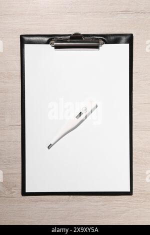Thermometer on wooden table top view with copy space for design Stock ...
