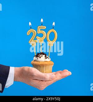 Birthday number 250 - Golden candle on white background Stock Photo - Alamy