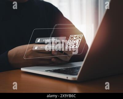 QR Code, multi factor authentication security concept. Digital QR code ...
