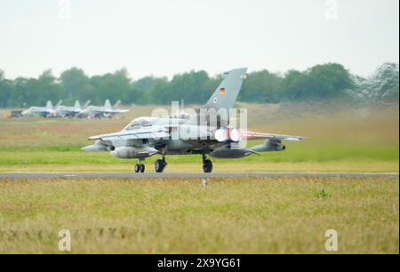Jagel, Germany. 03rd June, 2024. A fighter jet lands on the airfield of ...