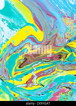 Turquoise and yellow abstract creative hand painted background, fluid ...