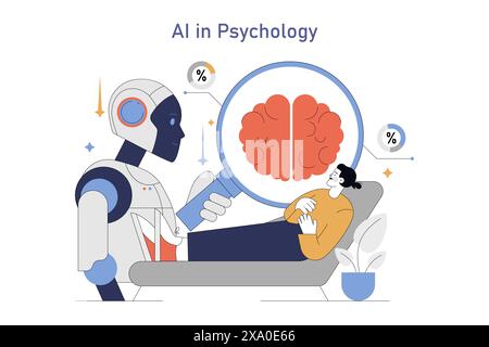 AI in Psychology concept. Integration of predictive analytics in mental health. Exploring AI's ...