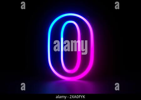 Neon number zero on dark background. 3D illustration Stock Photo - Alamy