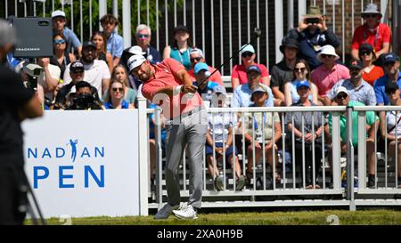 Andrew Novak hits his tee shot on the third hole at Pebble Beach Golf ...