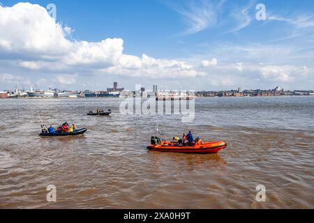 Liverpool Merseyside UK 06 April 2024. Inflatable Rib boat in the water ...