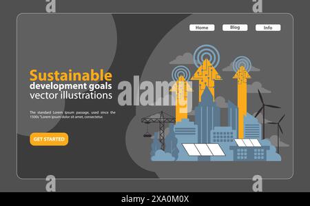SDG or sustainable development goals night mode or dark mode web banner ...