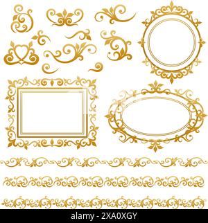 Round, oval, rectangular vintage victorian, baroque vector frames. Set ...