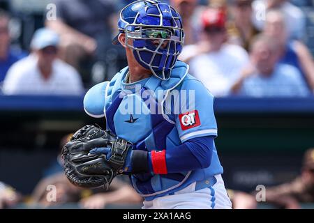 San Diego Padres' Freddy Fermin batting base running of a baseball game ...
