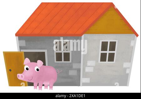 cartoon scene with farm brick house home pigsty isolated background ...