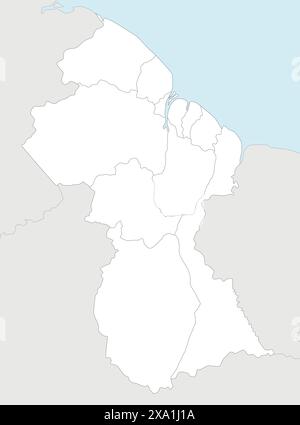 Vector blank map of Guyana with regions and administrative divisions. Editable and clearly ...