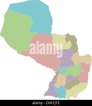 Vector blank map of Paraguay with departments, capital district and ...