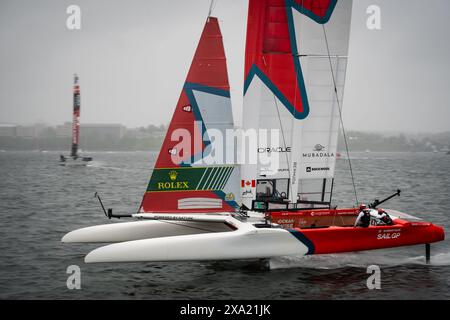Team Canada sails closely past the crowd during the June 2024 Sail GP ...