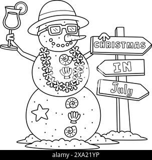 Christmas in July Snowman Isolated Coloring Page Stock Vector Image ...