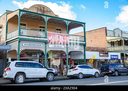 Bellingen town centre in New South Wales, The Yellow Shed store selling ...