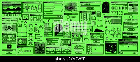 Rave y2k computer window page. Vector pc desktop with interface folders, loading bar. Program ...