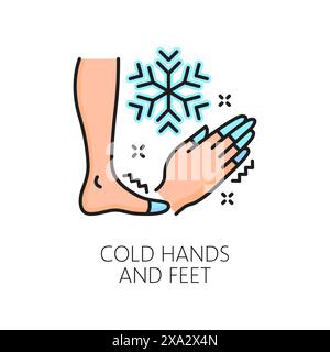 Cold hands and feet line icon, vector anemia symptom, physical disease ...