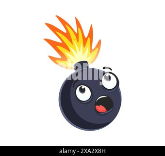 Cartoon shocked bomb character, explosive weapon personage with burning ...