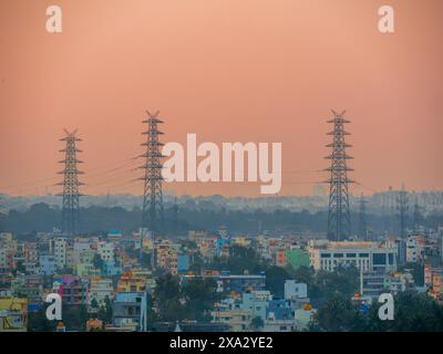 Aerial Panoramic View of Downtown Bengaluru with Train and cars in the ...