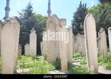 Turkey Istanbul 19 may 2023. The Ottoman historic old tombstones in ...