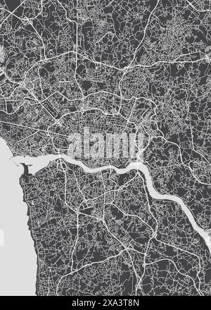 Detailed map poster of Porto city administrative area. Blue skyline ...