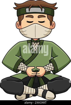 Ninja Meditating Colored Cartoon Illustration Stock Vector Image & Art ...