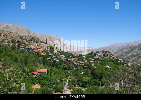 Aerial landscape view of Kemaliye or Egin town, Euphrates River and ...