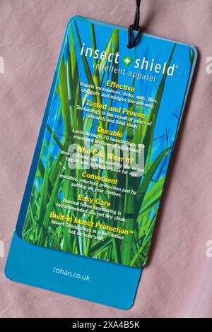 Insect shield repellent apparel information on Rohan label tag - label ...