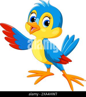 Cute cartoon blue bird isolated on white background. Vector ...