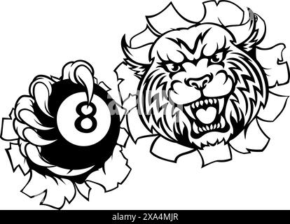 Wildcat Angry Pool 8 Ball Billiards Mascot Cartoon Stock Vector Image ...