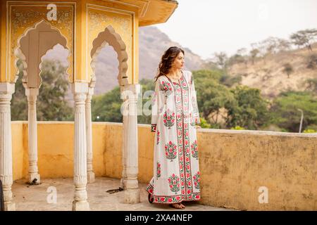 Woman at lookout point, Jaipur, Rajasthan, India, Asia Stock Photo - Alamy