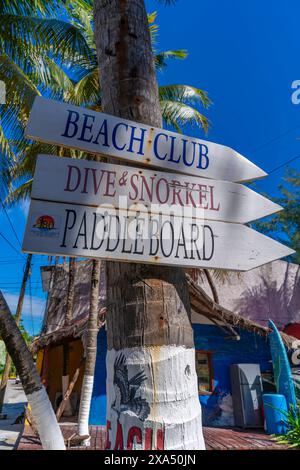 View of beach club sign at Puerto Morelos, Caribbean Coast, Yucatan ...