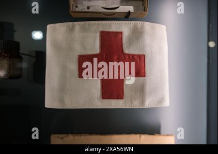 Detail of the red cross doctors' armband from the Second World War. On ...