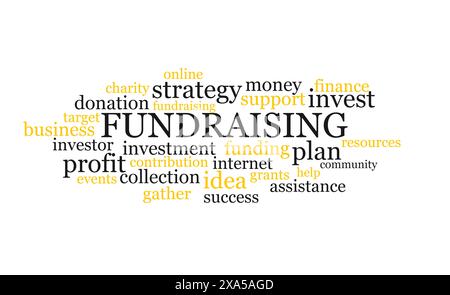 Word cloud with fundraising terms on white background, banner design ...