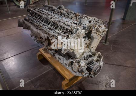 The remains of an old large V12 internal combustion engine from the ...