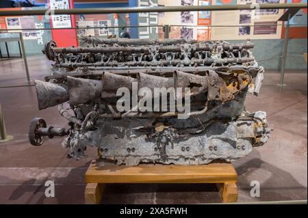 The remains of an old large V12 internal combustion engine from the ...