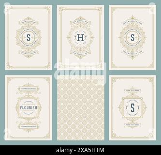 Vintage wedding invitation templates. Cover design with gold leaves ...