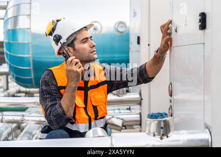 A technical foreman chatting on radio about building systems ...