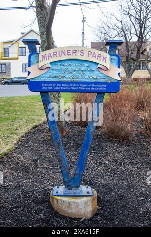 Mariner's Park sign at the port in Sydney, Nova Scotia, Canada Stock ...