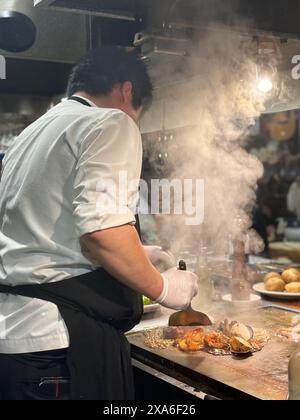 Chef cooking in restaurant with smoke dish Stock Photo - Alamy