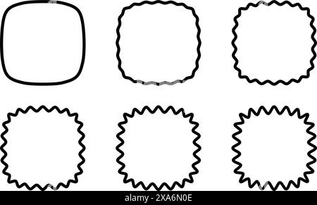 Set of wavy squircles or square shapes with rounded borders. Simple ...