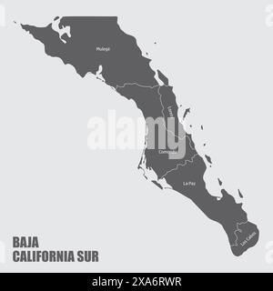 The administrative map of Baja California Sur State isolated on white ...
