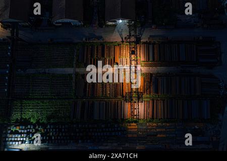 A Night aerial photo of Wuhan Steel Trading Market. Starry lights lit ...