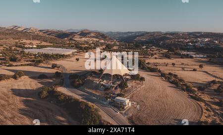 An aerial view of a tent at Kalavasos Archaeological Site Stock Photo ...