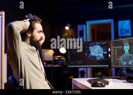 Artificial intelligence entity with anthropomorphic body escaping ...