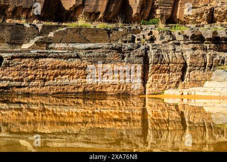 North Africa, Morocco, Guelmim, Oued Noun, river with interesting rock ...