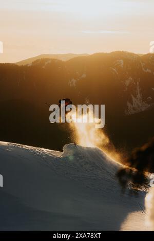High-speed jump mid-slope, capturing skier in action as he defies ...