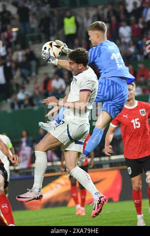 VIENNA, AUSTRIA - JUNE 7: Patrick Pentz of Austria at a save during the ...