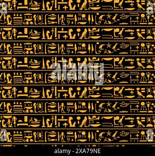 Ancient Egypt seamless pattern. Hieroglyphic carvings on the exterior ...